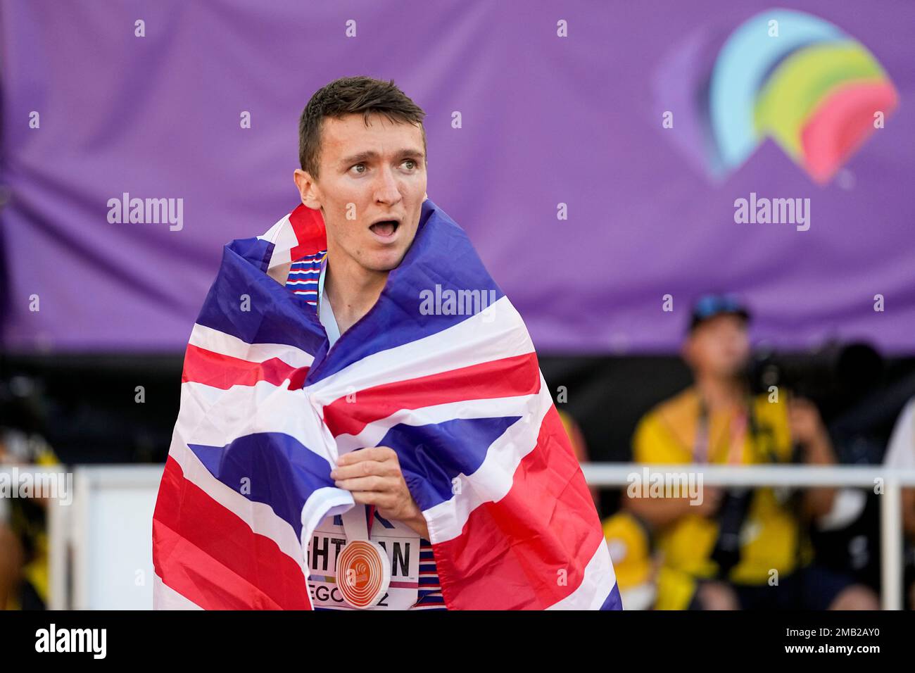 Jake Wightman, of Britain, celebrates after after winning the men's ...
