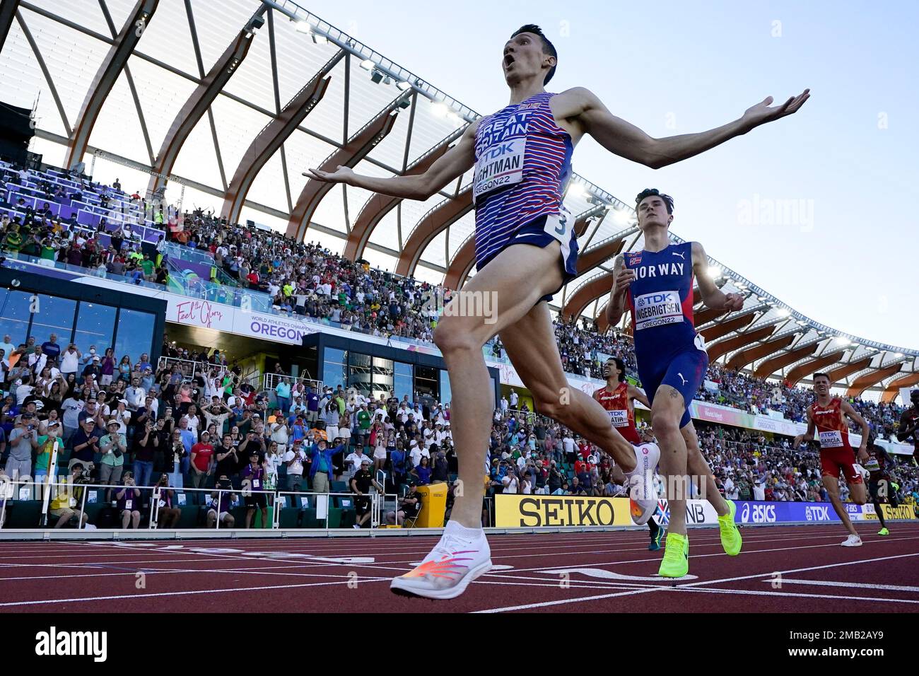 Jake Wightman, of Britain, wins the men's 1500-meter final run at the ...