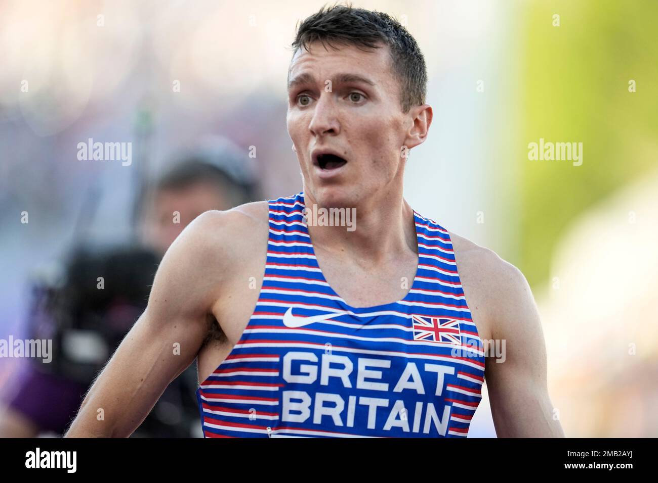 Jake Wightman, of Britain, reacts after winning the men's 1500-meter ...