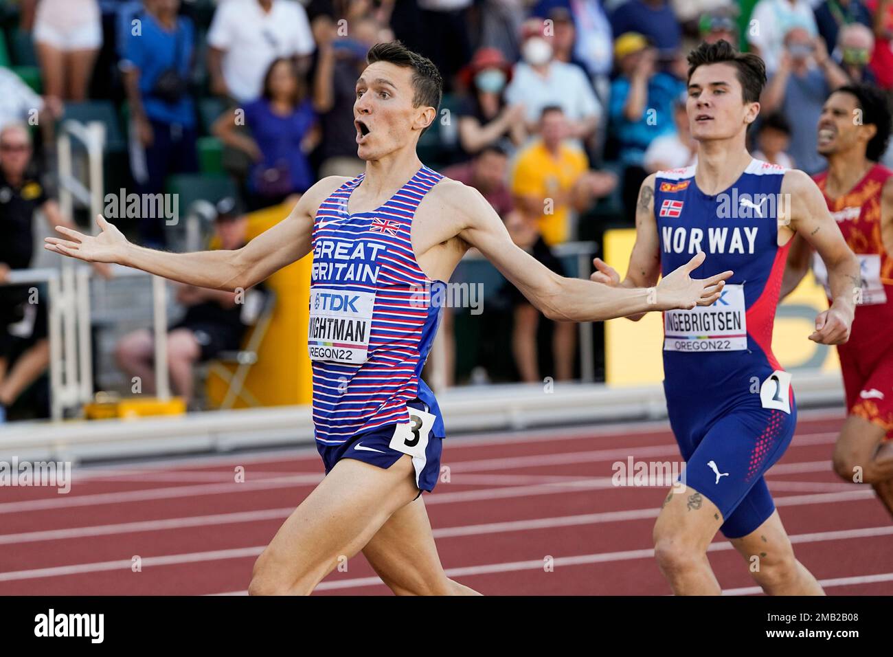 Jake Wightman, of Britain, celebrates after after winning the men's ...