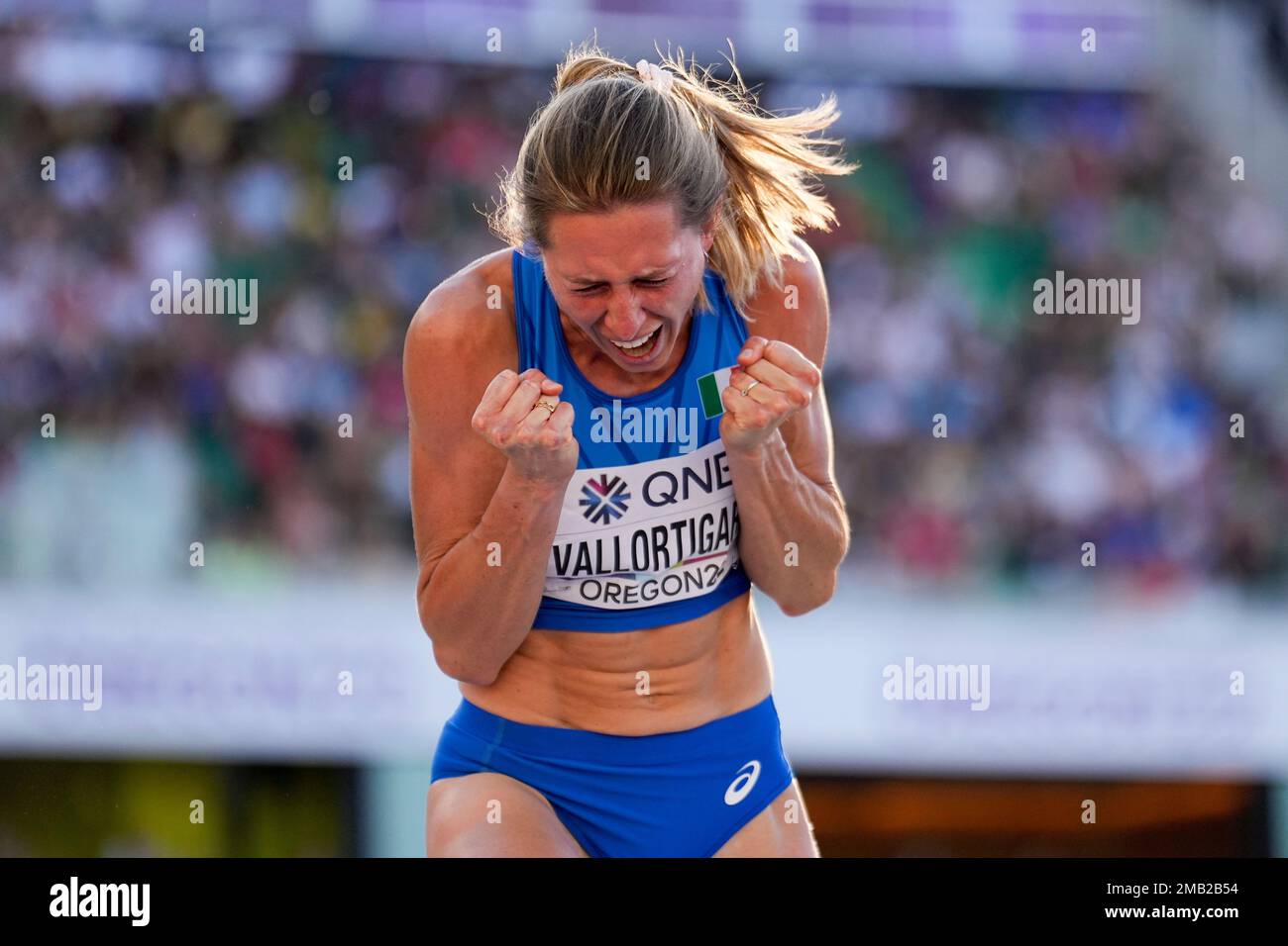 Elena Vallortigara, of Italy, competes during the women's high jump ...