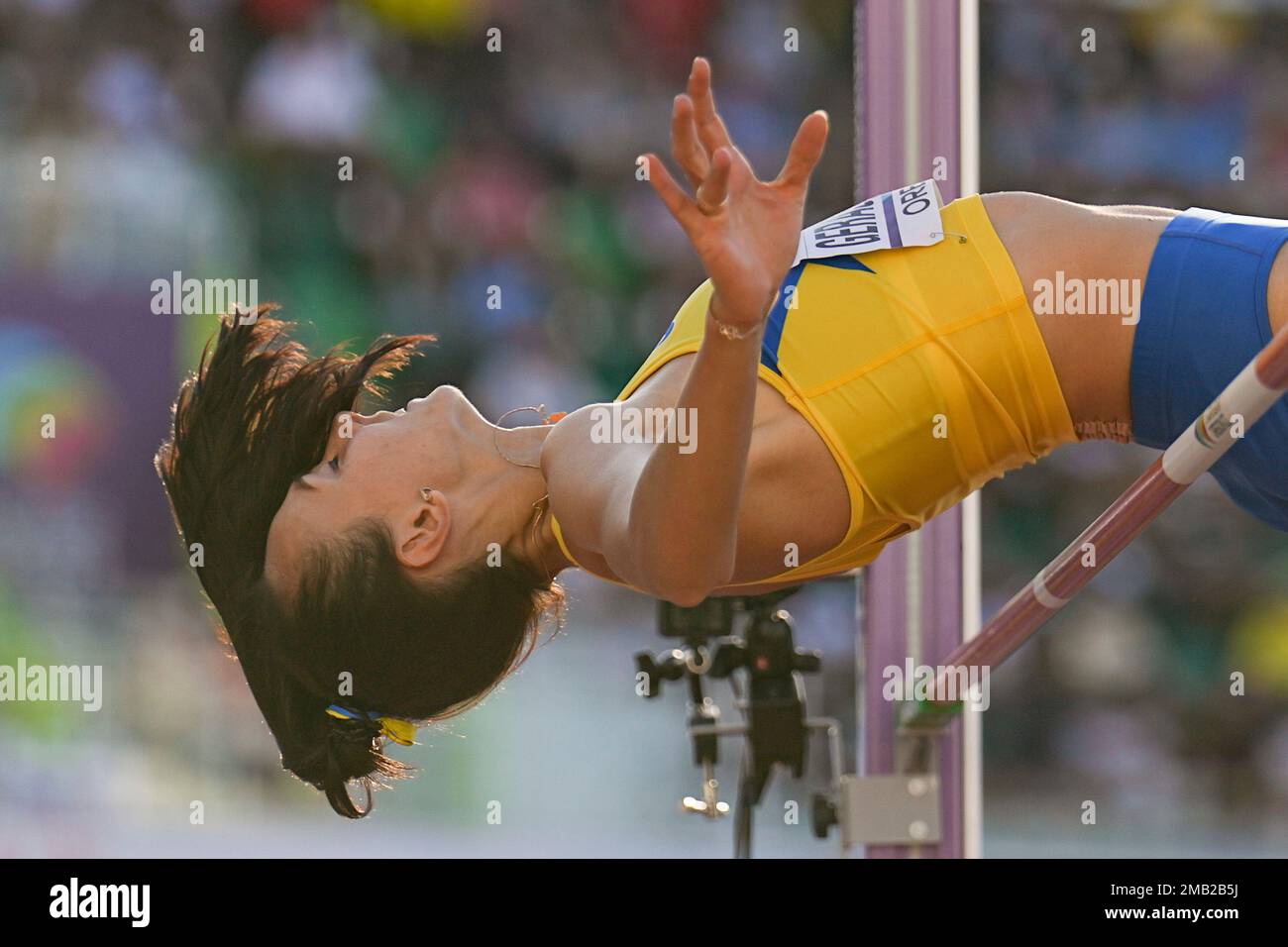 Iryna Gerashchenko, of Ukraine, competes during the women's high jump ...