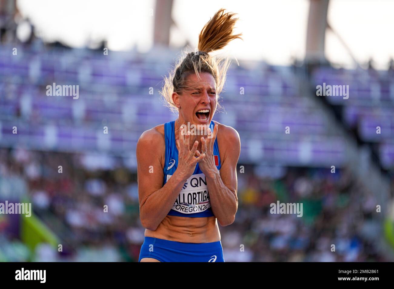 Elena Vallortigara, of Italy, competes during the women's high jump ...