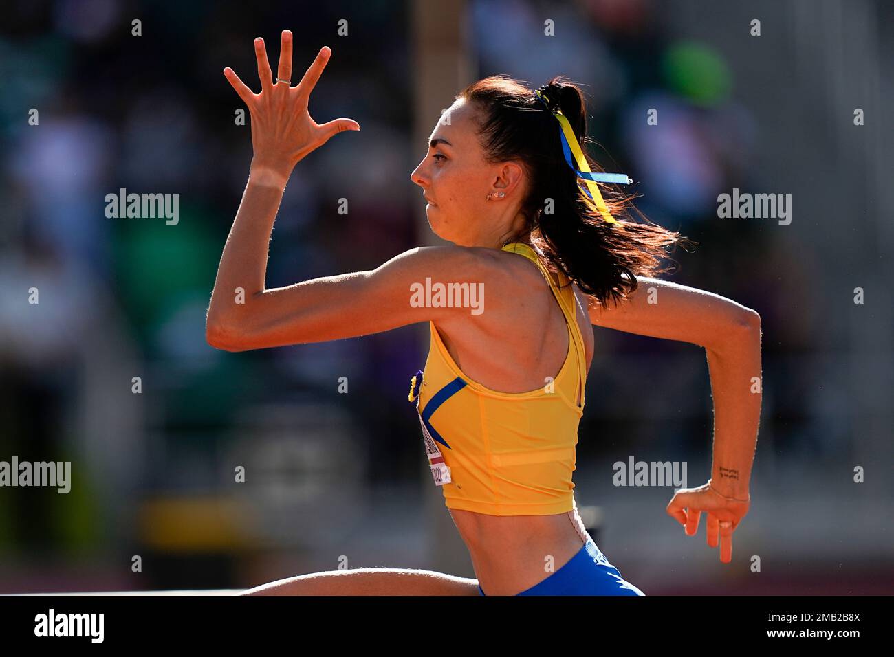 Iryna Gerashchenko, of Ukraine, competes during the women's high jump ...