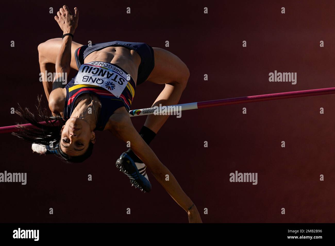 Daniela Stanciu, of Romania, reacts after her jump during the women's ...