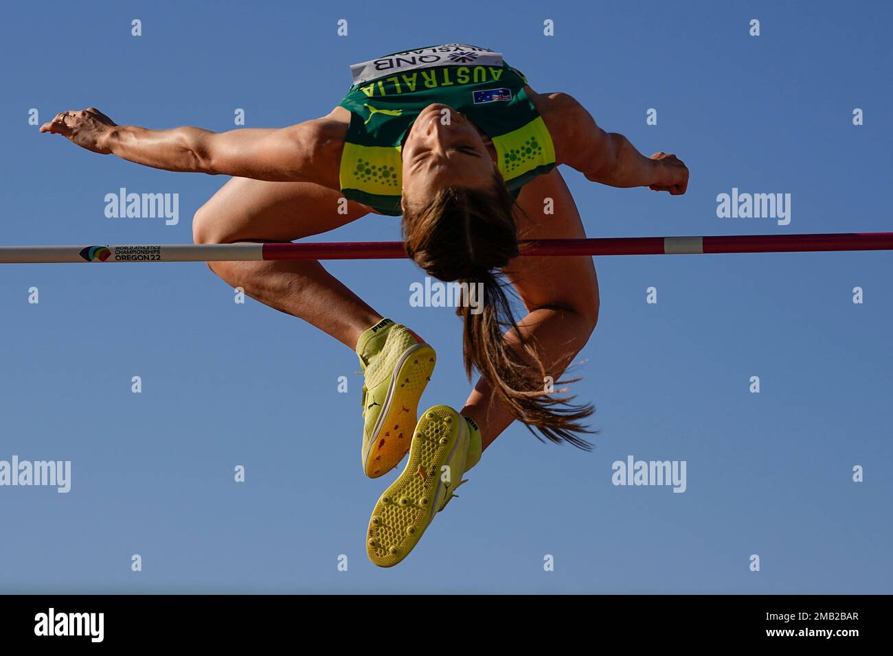 Nicola Olyslagers, of Australia, competes during the women's high jump ...