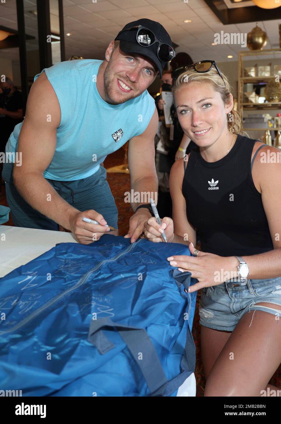 Aleksander Kilde and Mikaela Shiffrin seen at The Backstage Creations ...