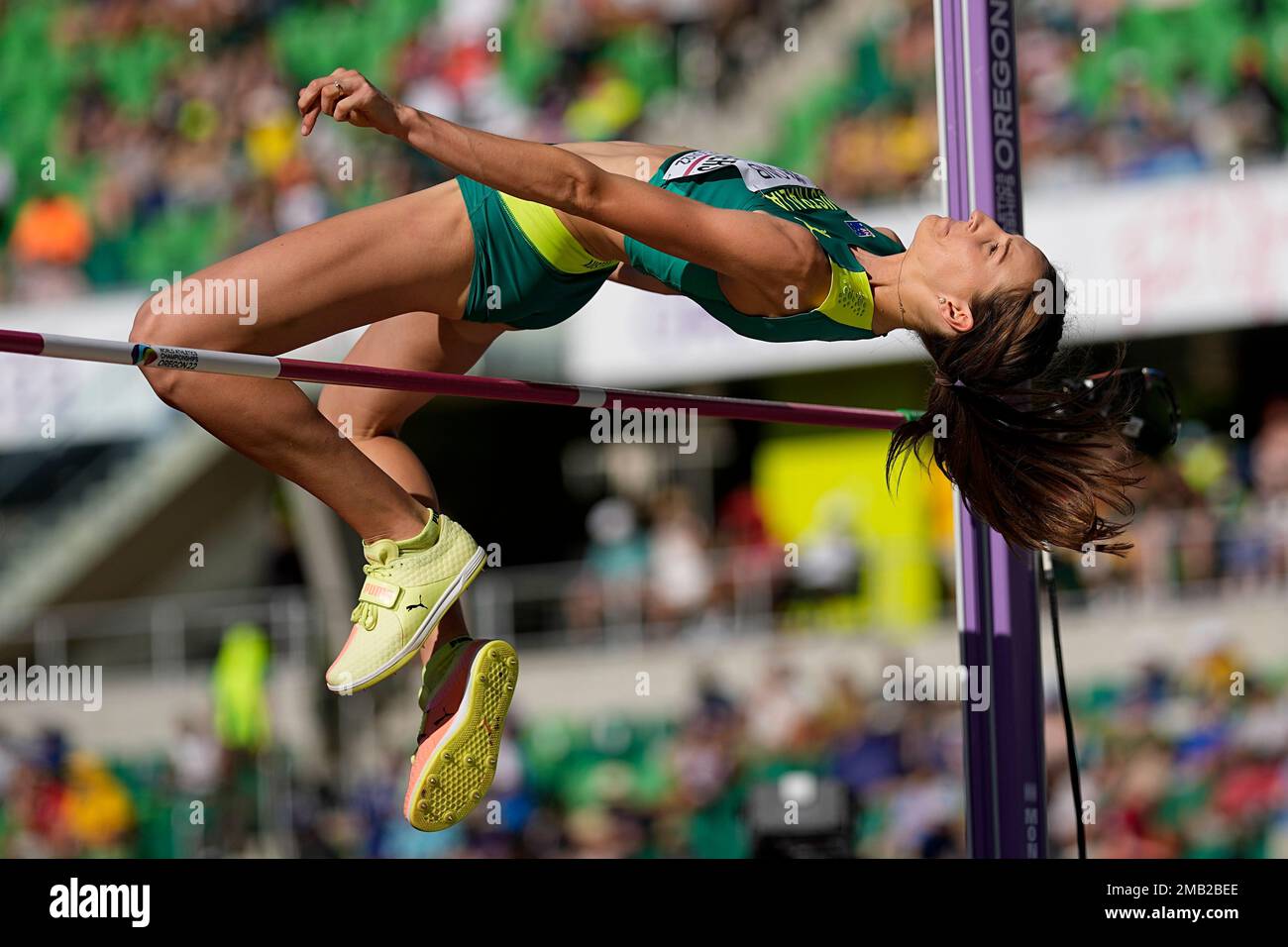 Nicola Olyslagers, of Australia, competes during the women's high jump ...