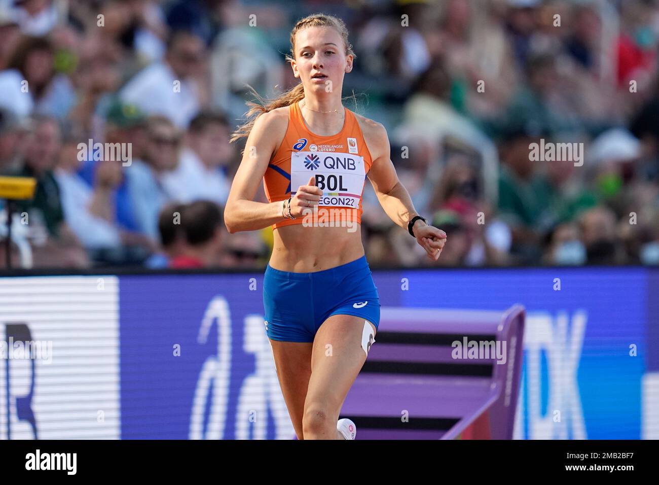 Femke Bol, of the Netherlands, wins a heat during the women's 400-meter ...