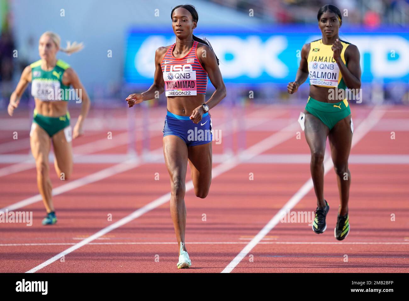 Dalilah Muhammad, of the United States, wins in a heat during the women ...