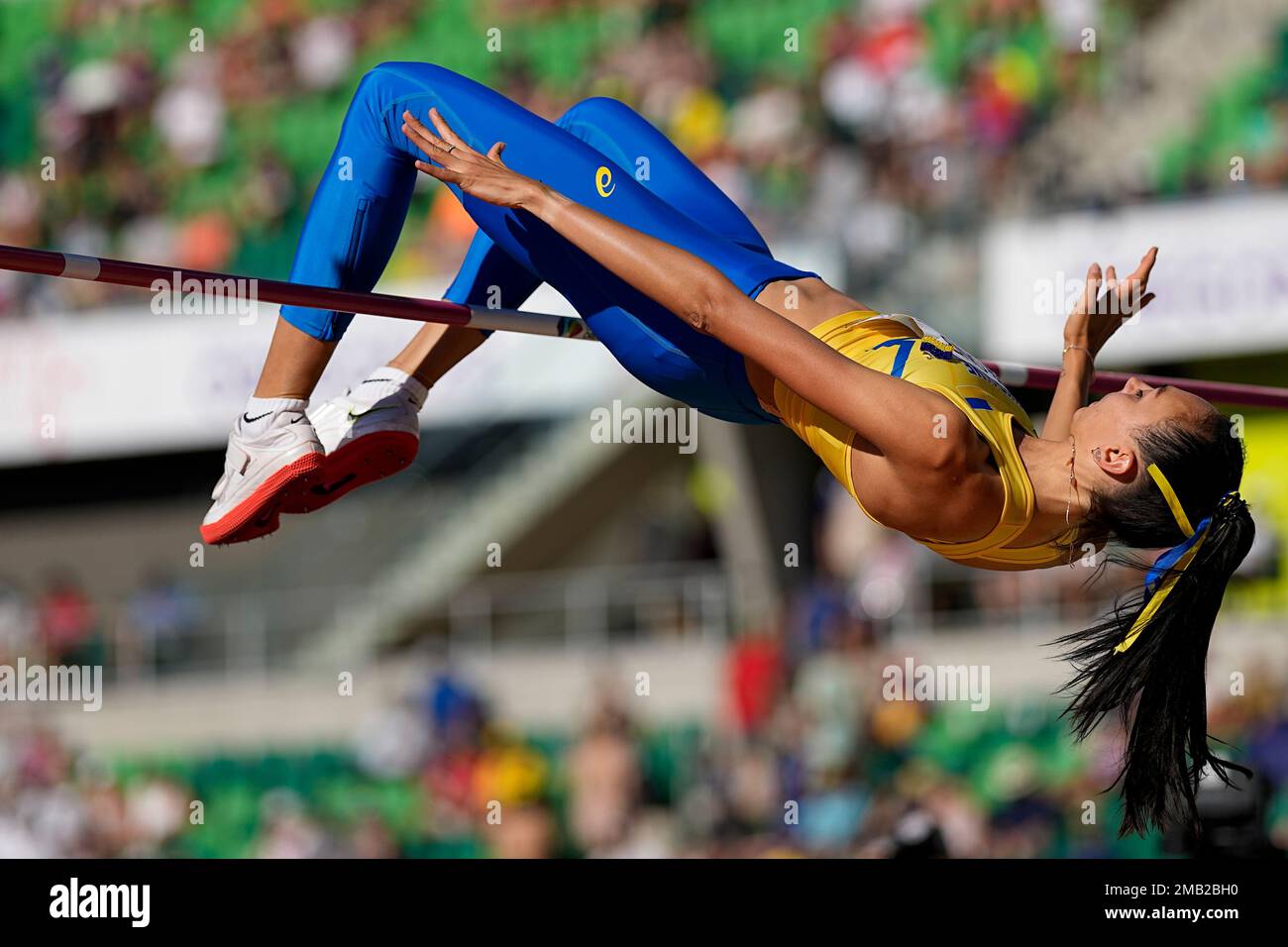 Iryna Gerashchenko, of Ukraine, competes during the women's high jump ...