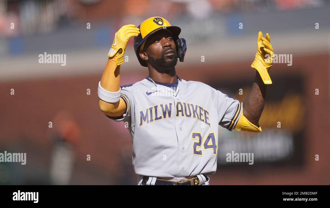 Milwaukee Brewers' Andrew McCutchen during a baseball game against the ...