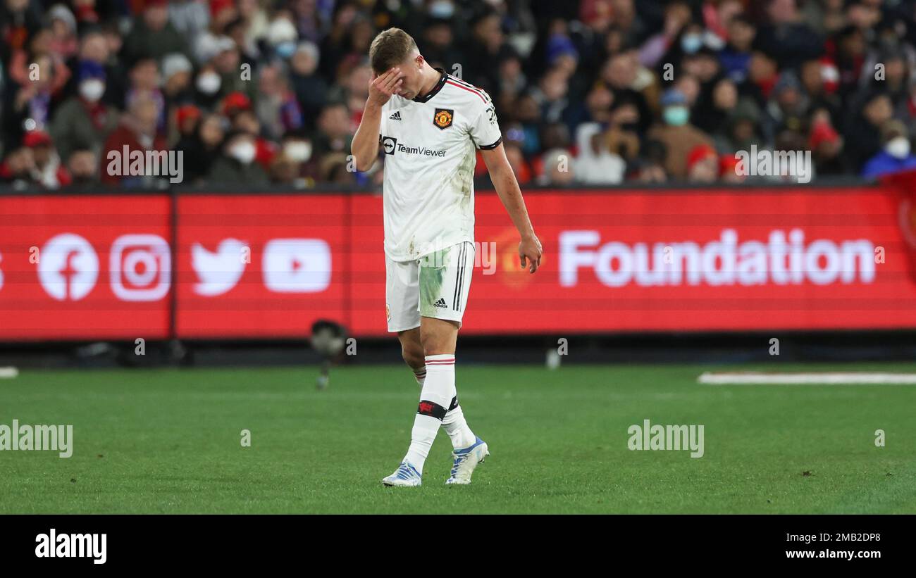 Manchester United's Will Fish reacts after he was sent off during a pre ...