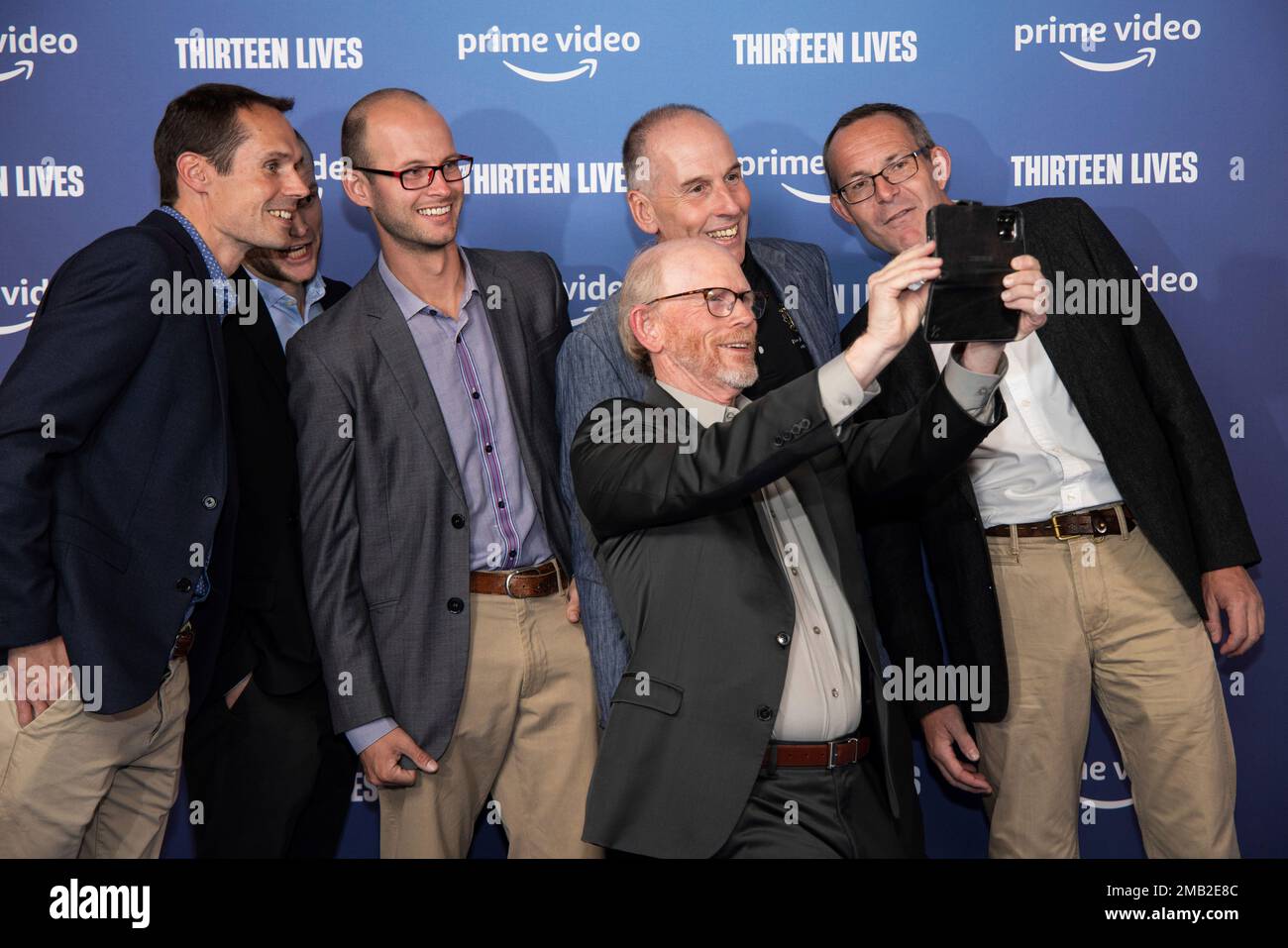 Director Ron Howard, centre, takes a selfie with divers Chris Jewell ...