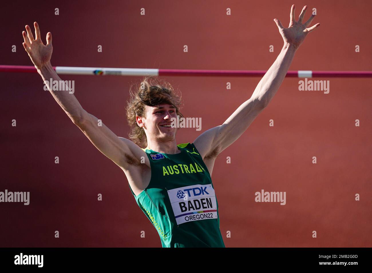 Joel Baden, of Australia, competes during in the men's high jump final ...