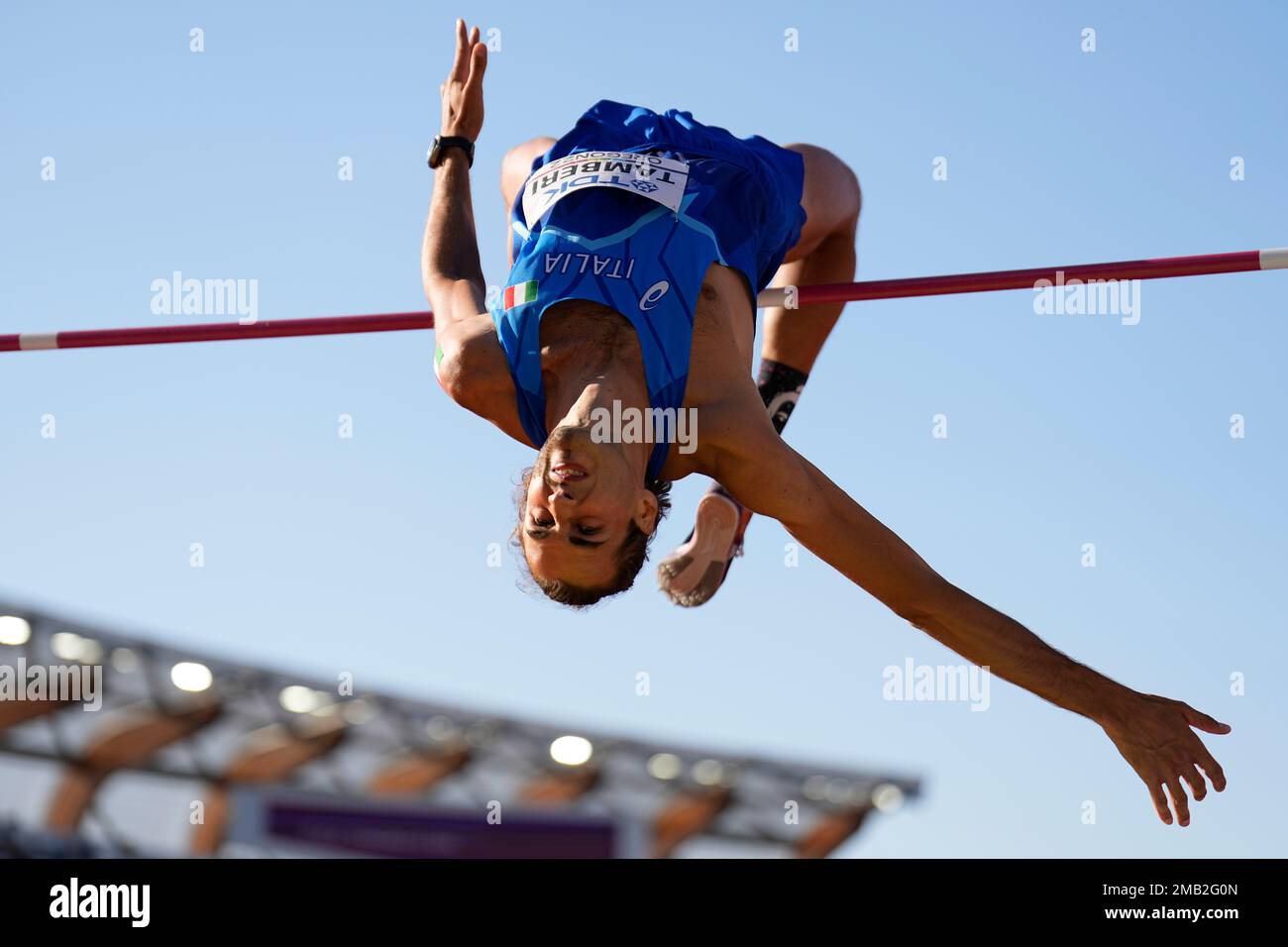 Gianmarco Tamberi, of Italy, competes during in the men's high jump ...