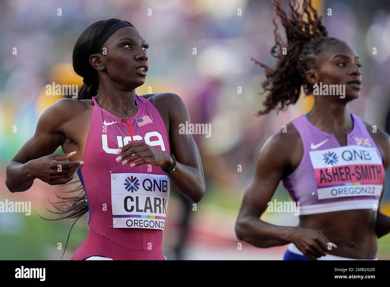 Tamara Clark, of the United States, wins a heat in the women's 200 ...
