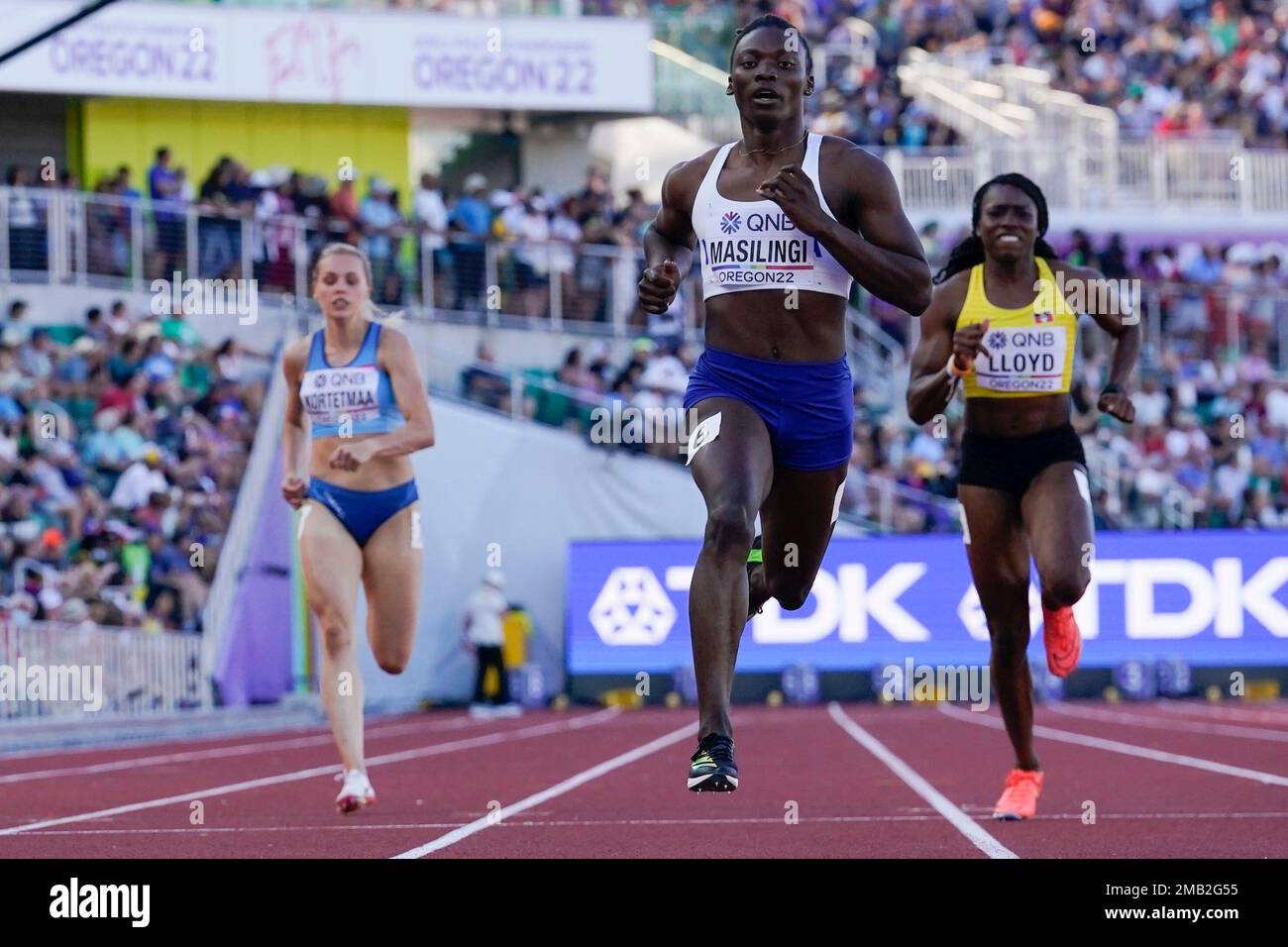Beatrice Masilingi, of Namibia, wins a heat in the women's 200-meter ...