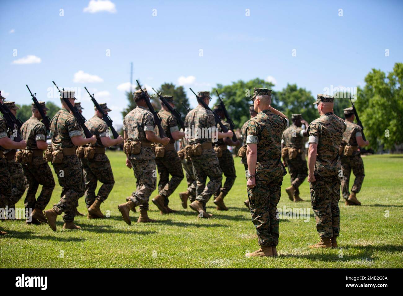 U.S. Marine Corps Lt. Col. Erik C. Quist, left, outgoing commanding officer, and Lt. Col ...