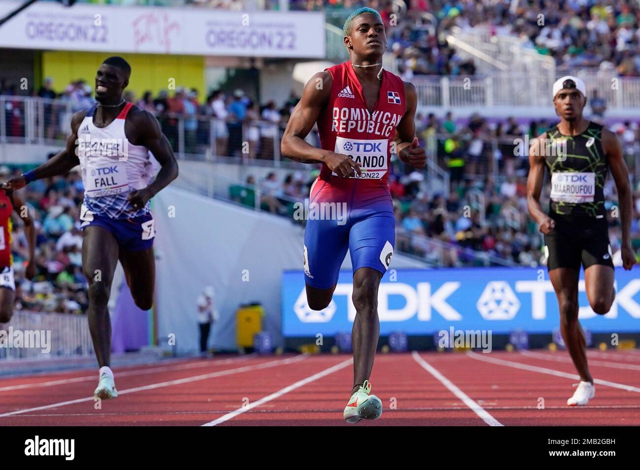 Alexander Ogando, of the Dominican Republic, wins a heat in the men's ...