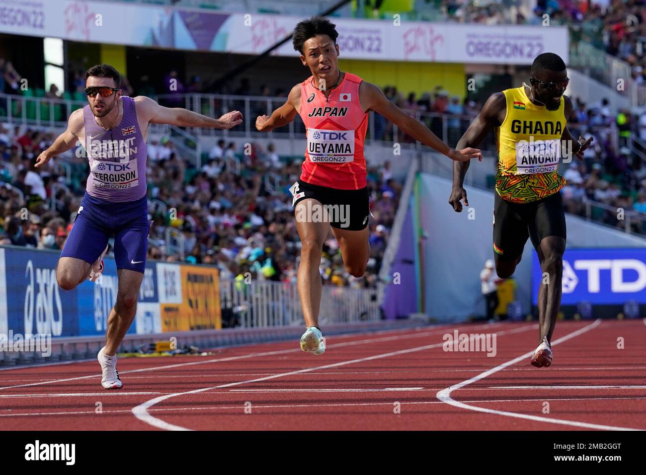 Koki Ueyama, of Japan, competes in a heat in the men's 200-meter run at ...