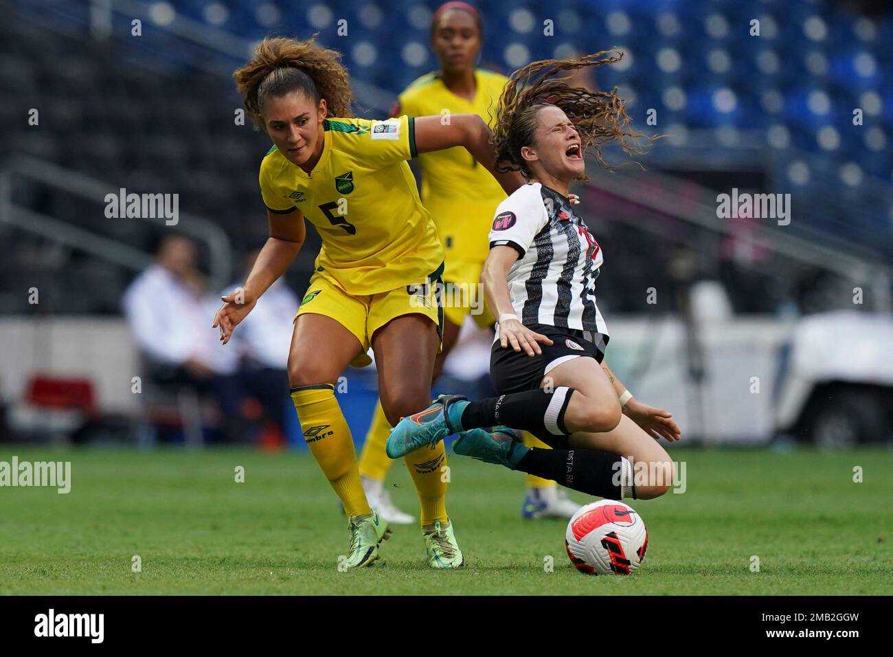 Costa Rica's Maria Paula Salas, right, and Jamaica's Jade Bailey fight ...