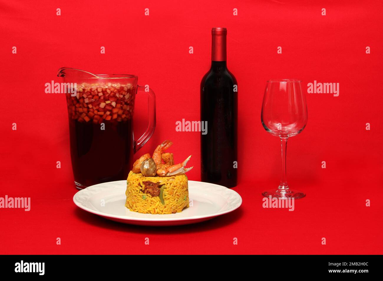 Paella rice with seafood traditional dish from Valencia Spain served on ...