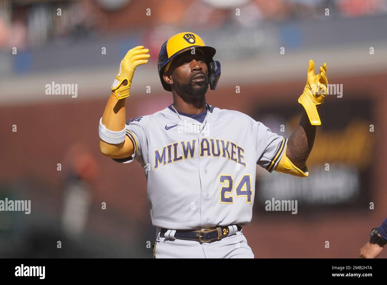 Milwaukee Brewers' Andrew McCutchen during a baseball game against the ...