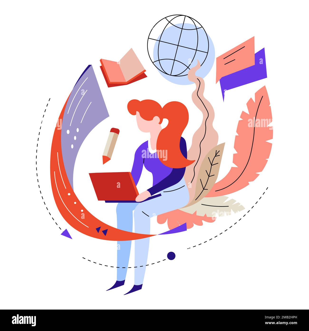 Online education or training abstract concept girl learning through ...