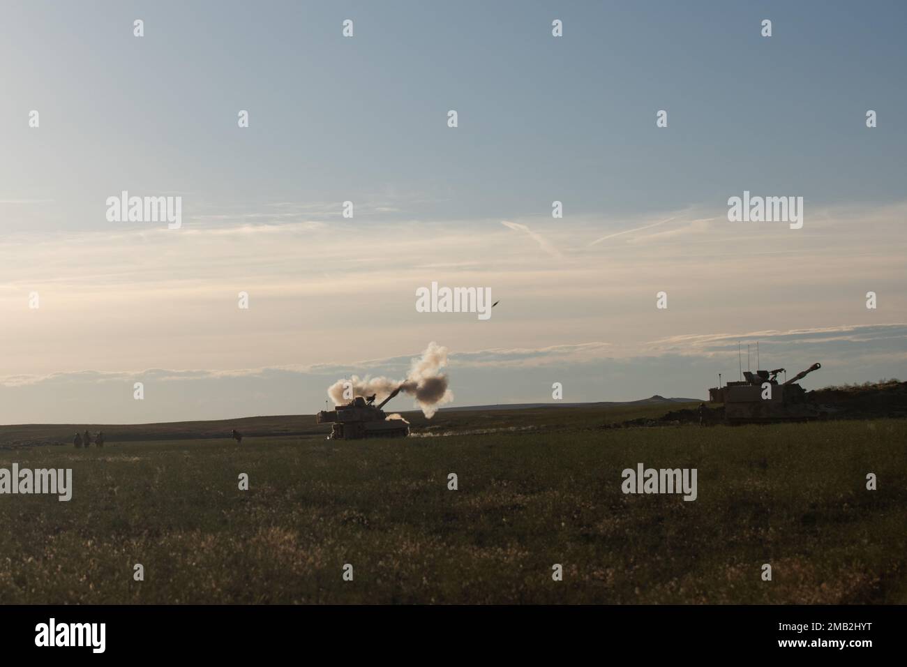 M109 Paladin artillery, from the 1-145th Field Artillery Battalion ...