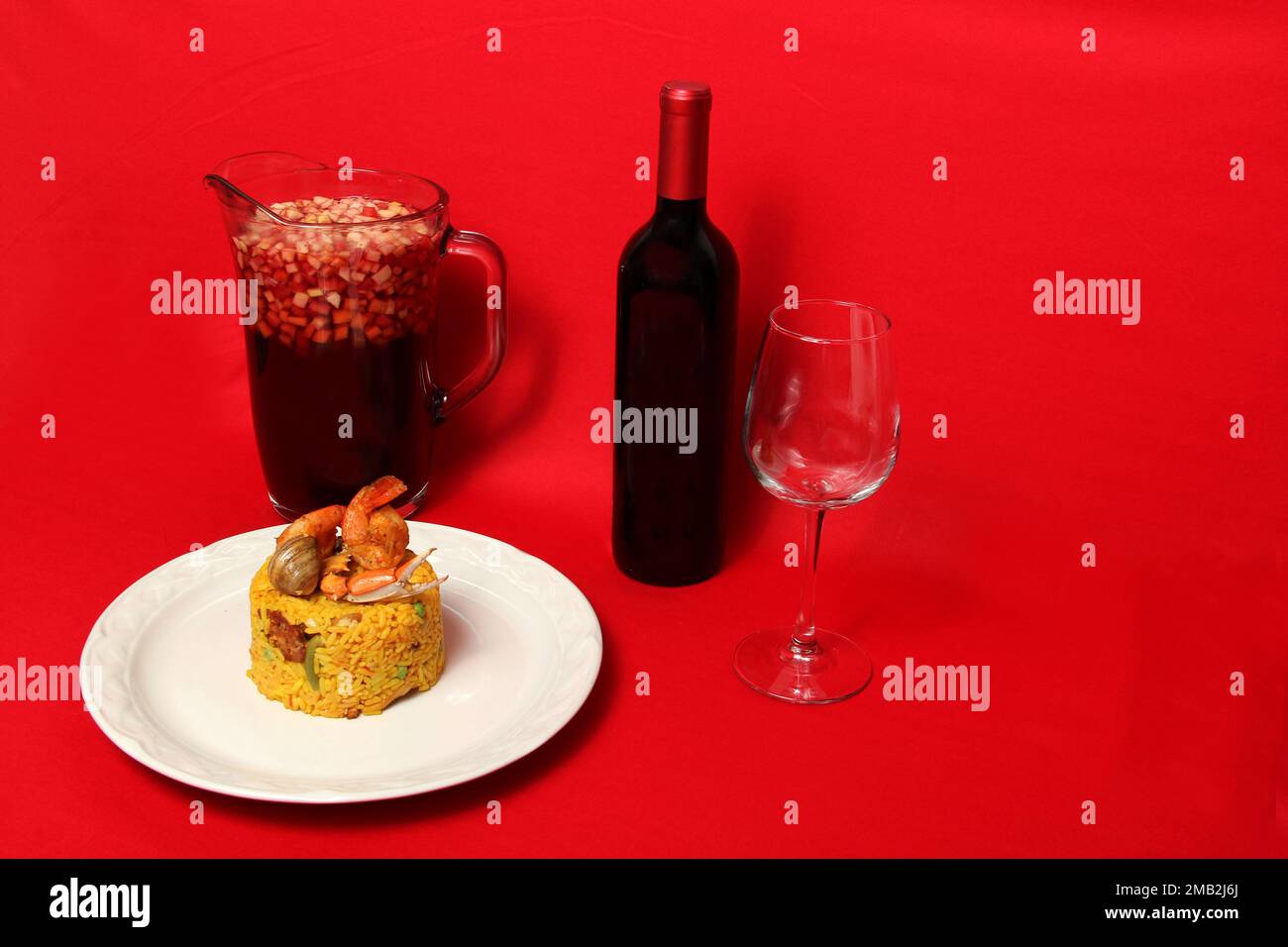 Paella rice with seafood traditional dish from Valencia Spain served on ...