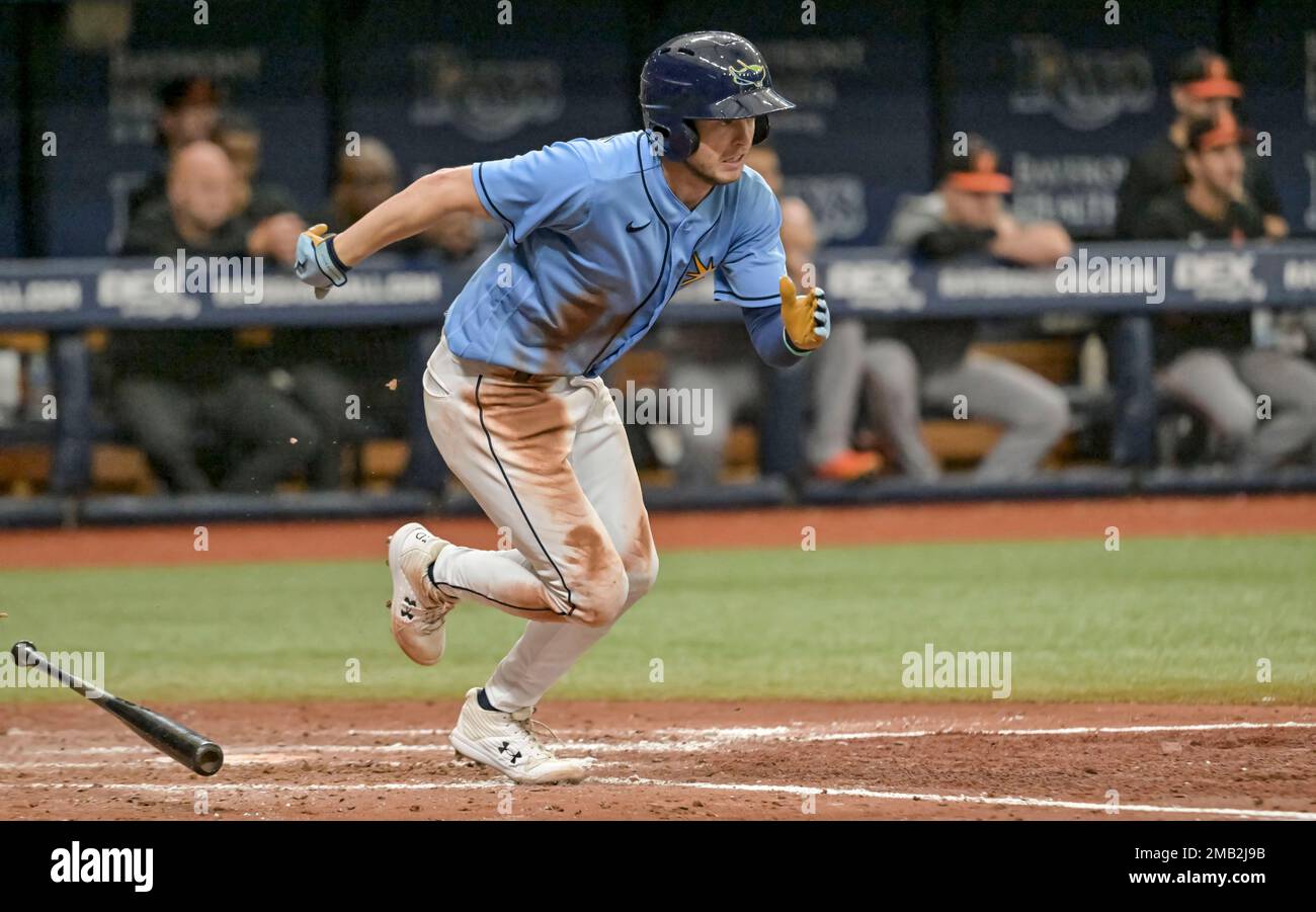 Tampa Bay Rays' Brett Phillips bats during a baseball game against the ...