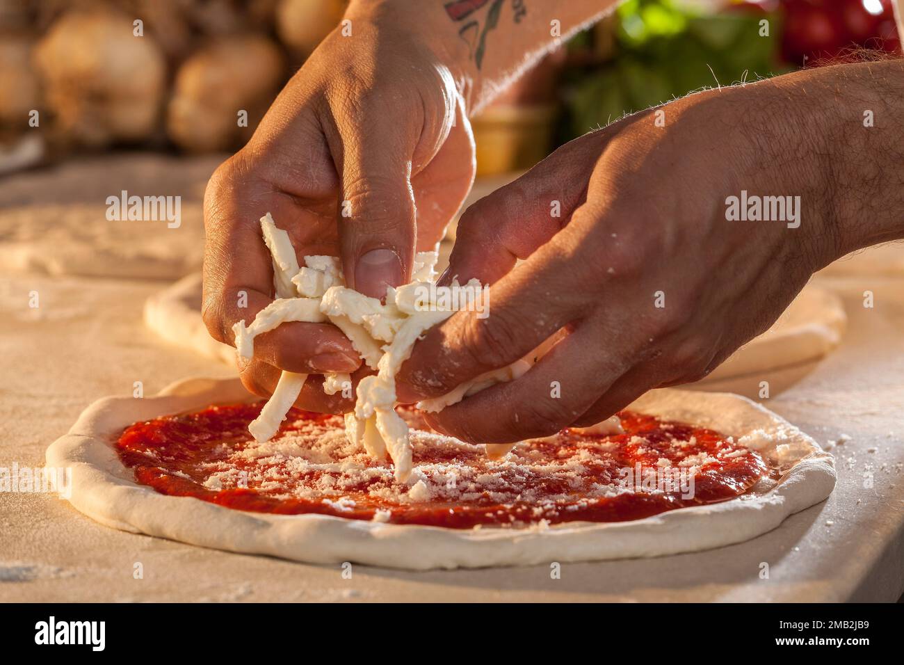 Italy, Naples: Pizza, the making of Stock Photo - Alamy