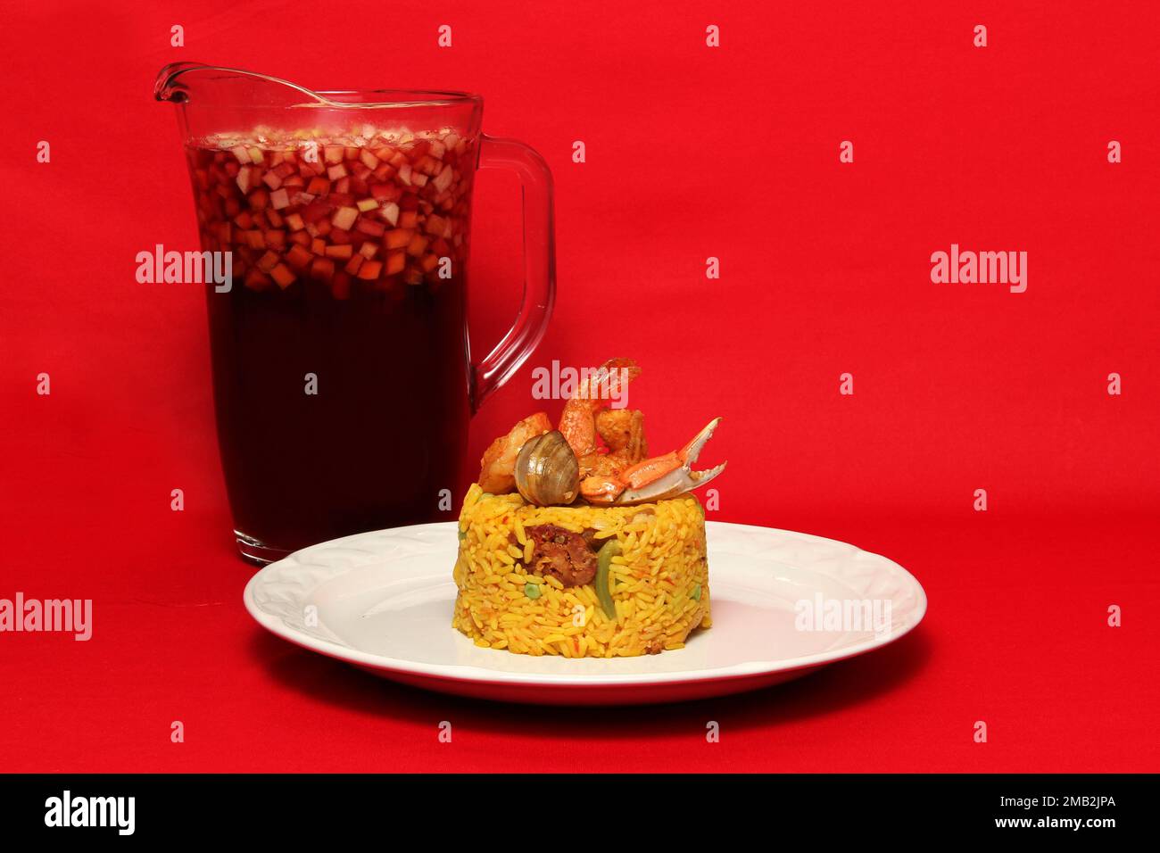 Paella rice with seafood traditional dish from Valencia Spain served on ...