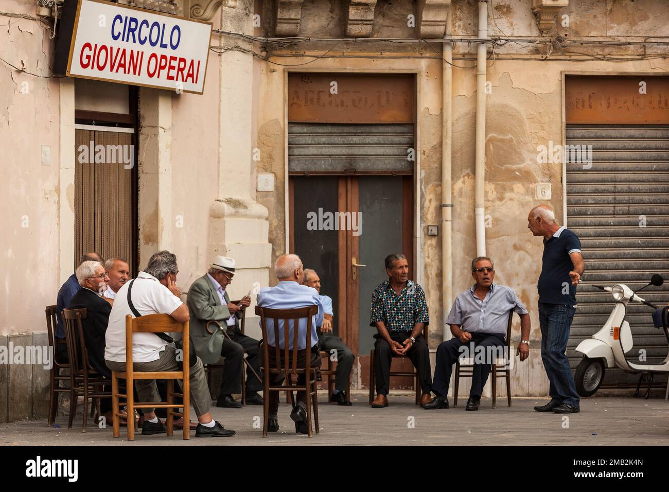 italy, sicily, grammichele: scene in the central square, Carlo Maria ...