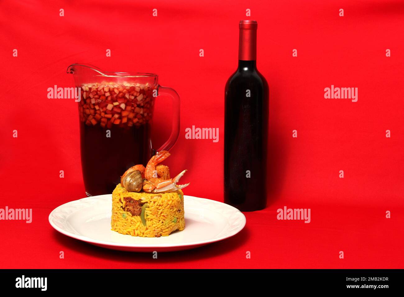 Paella rice with seafood traditional dish from Valencia Spain served on ...