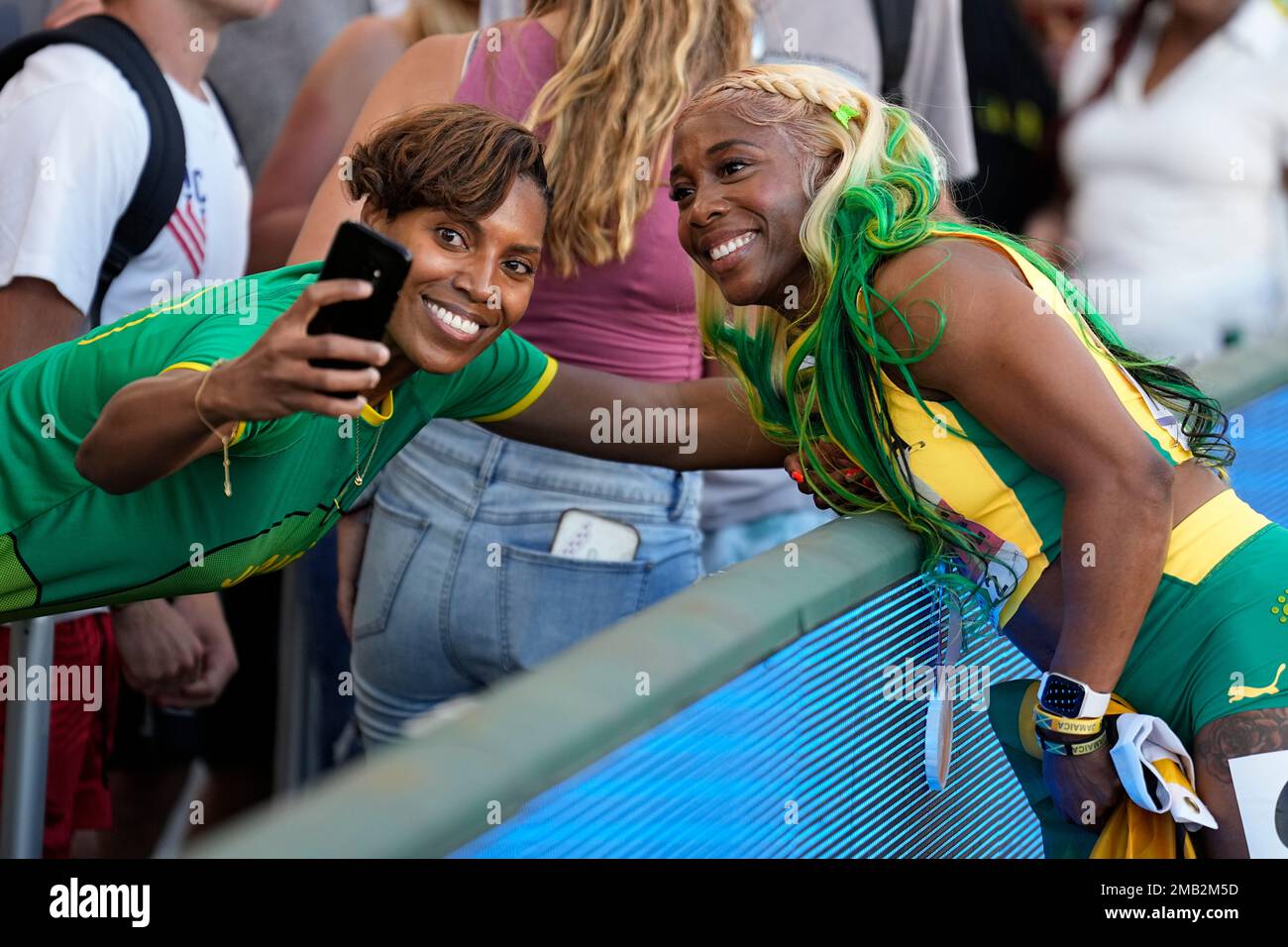 Gold medalist Shelly-Ann Fraser-Pryce, of Jamaica, poses for a photo ...