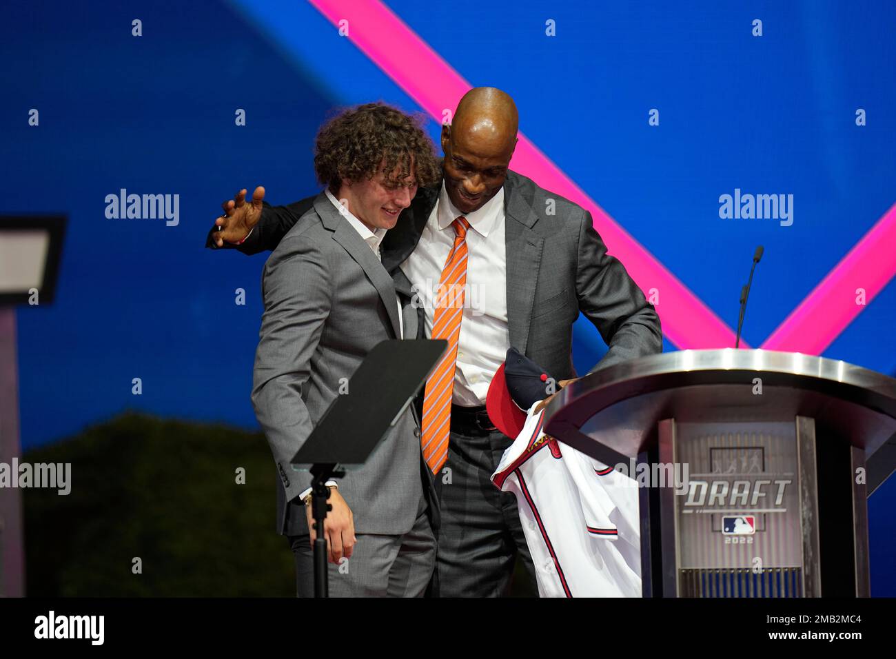 JR Ritchie, left, is hugged by Fred McGriff after being selected by the ...