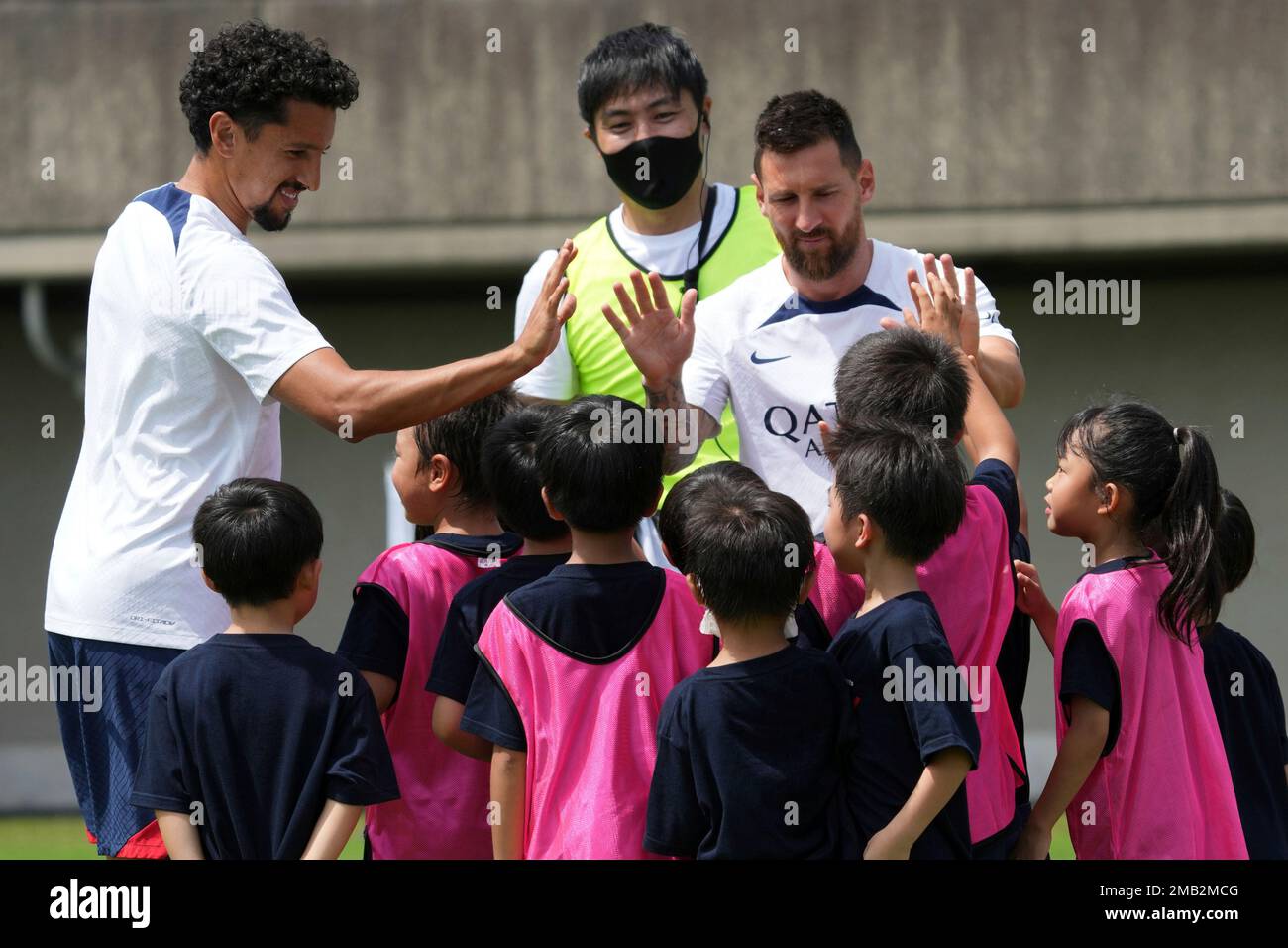 Paris Saint-Germain soccer players Lionel Messi and Marquinhos meet ...