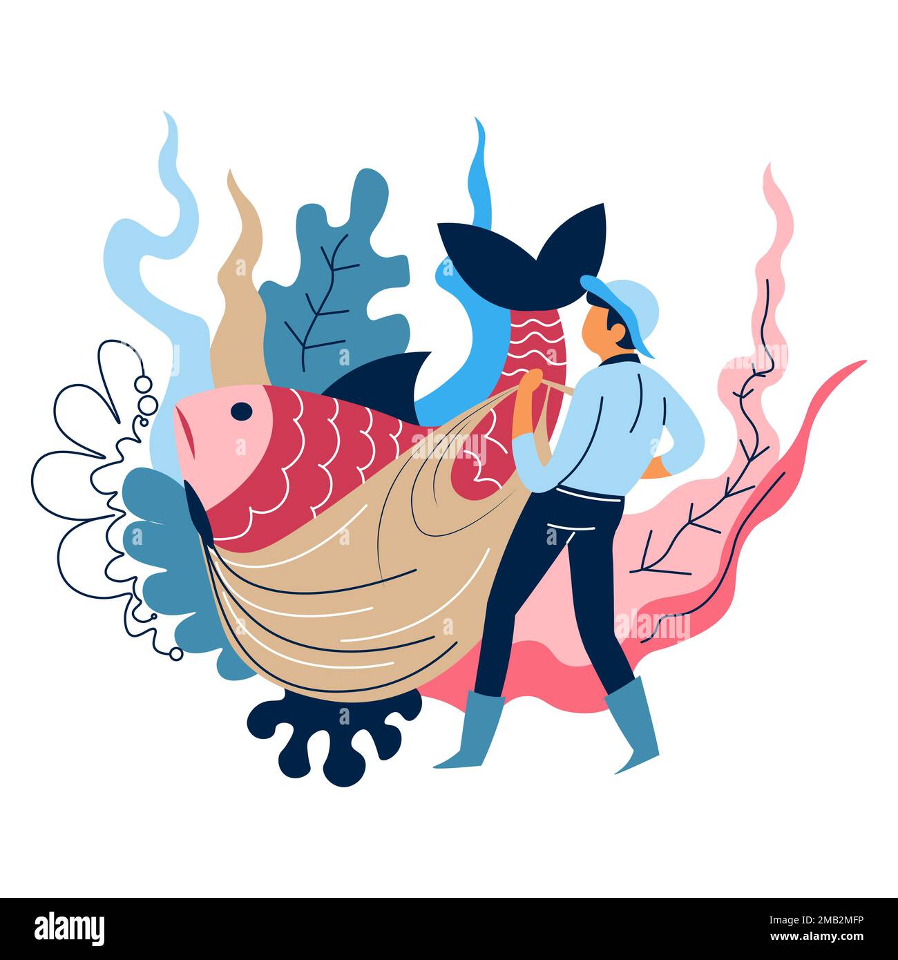 Fishing sport fish in net fisherman with catch bass or carp Stock ...