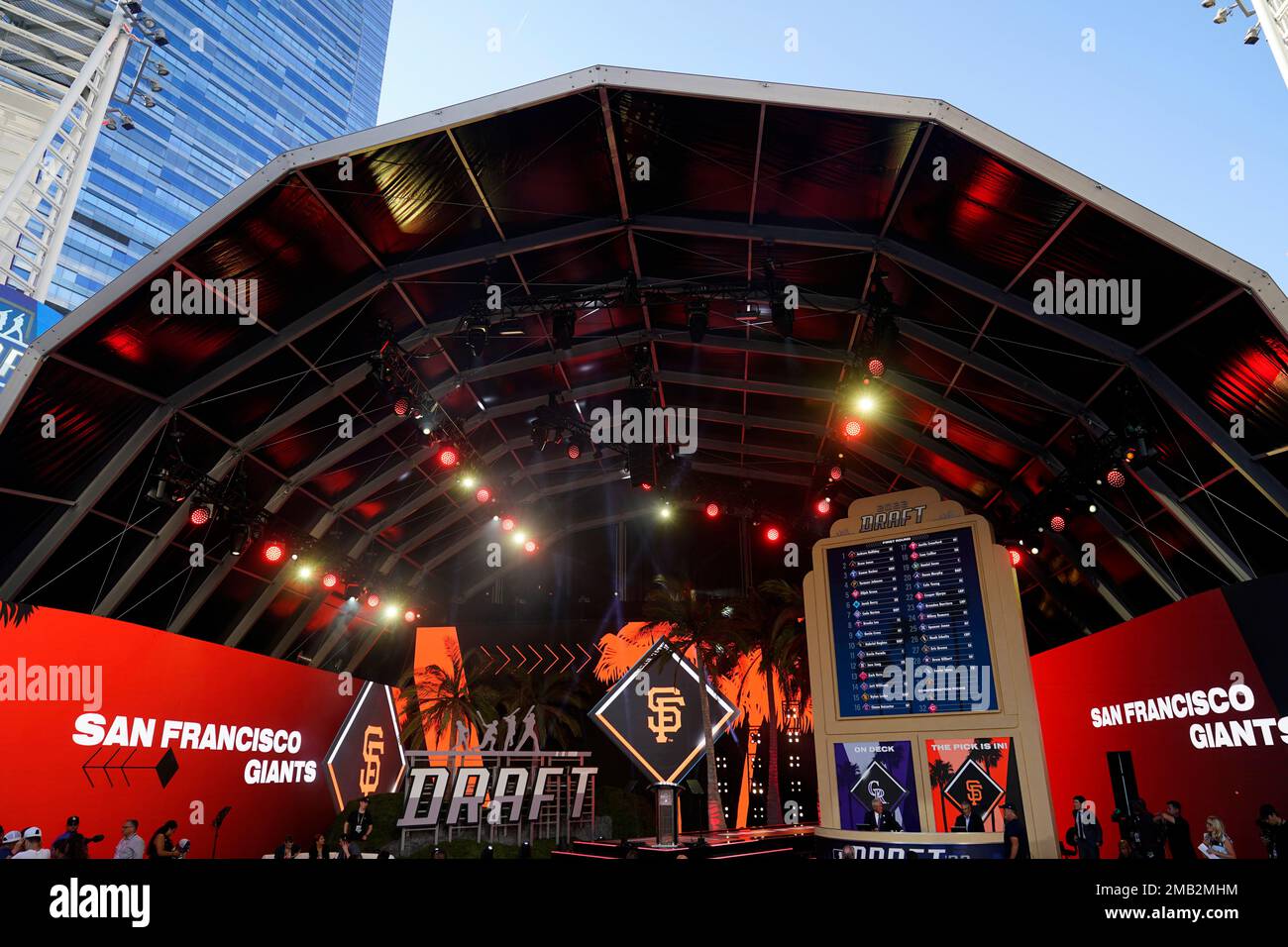 The San Francisco Giants colors are shown during the 2022 MLB baseball ...