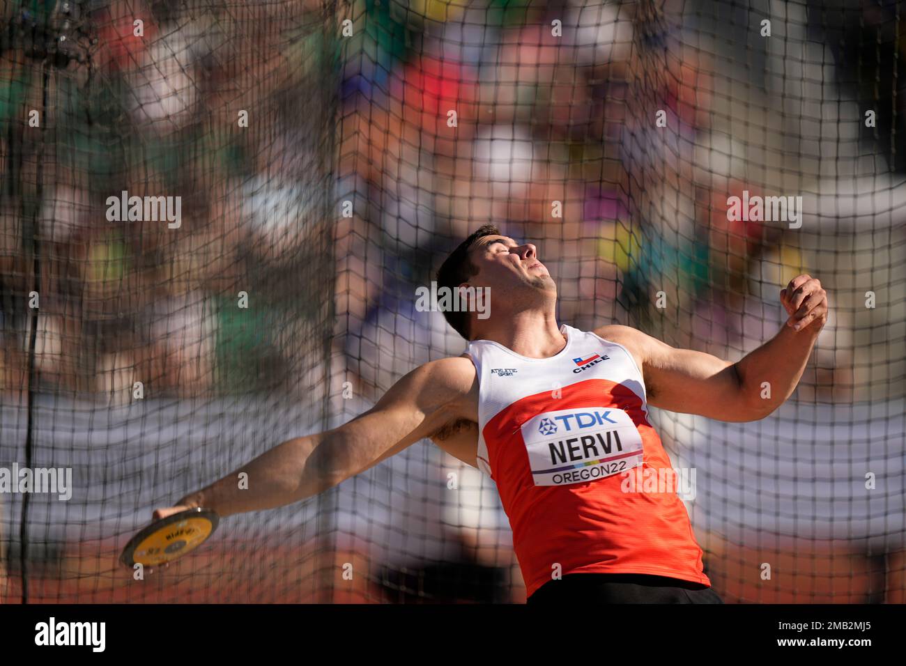 Lucas Nervi, of Chile, competes during qualifying for the men's discus ...