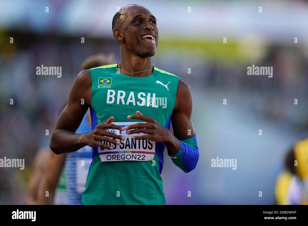 Alison Dos Santos, of Brazil, wins a semifinal in the mens 400-meter ...