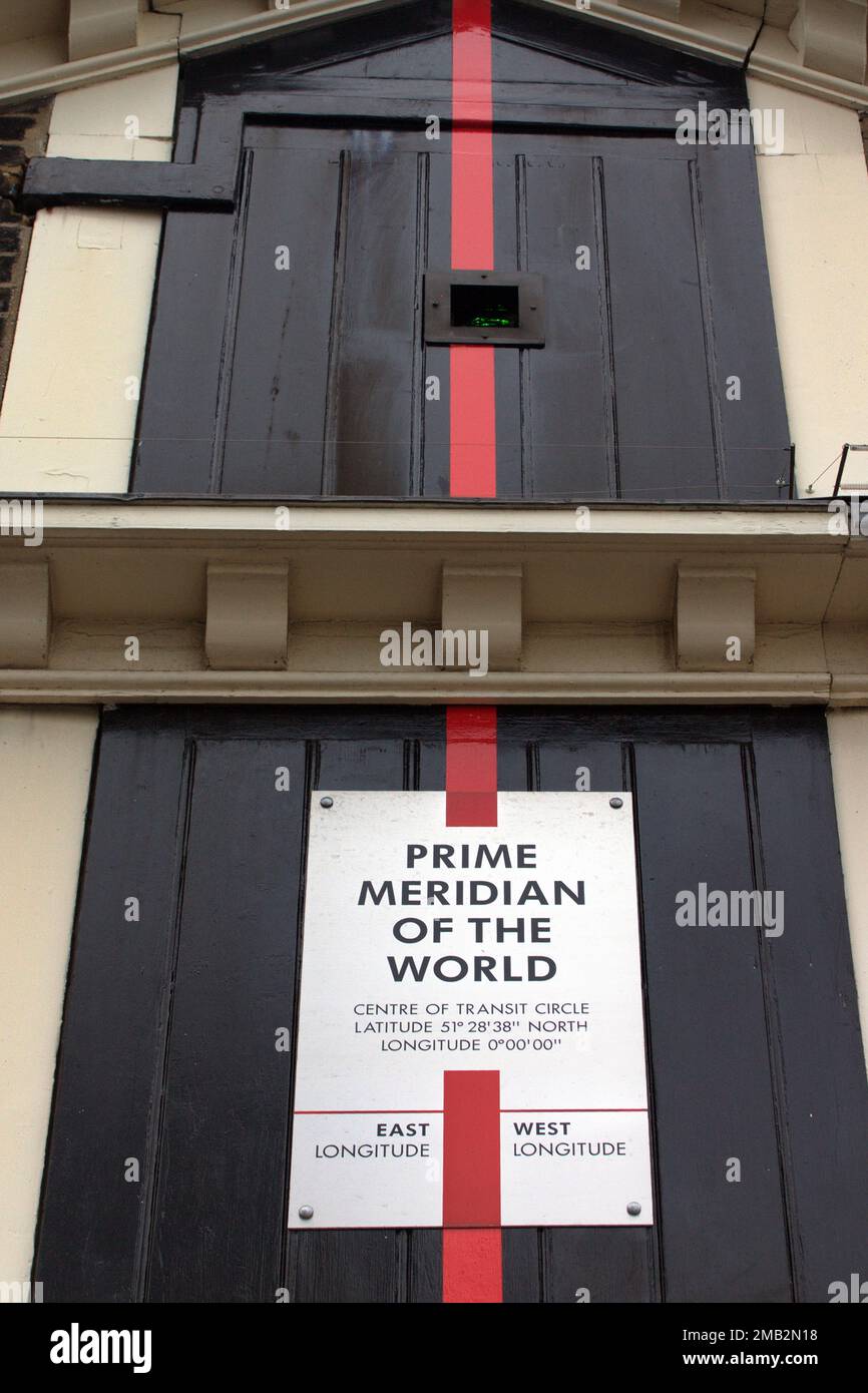 Prime Meridian Lineon the wall of the .Royal Observatory in Greenwich ...