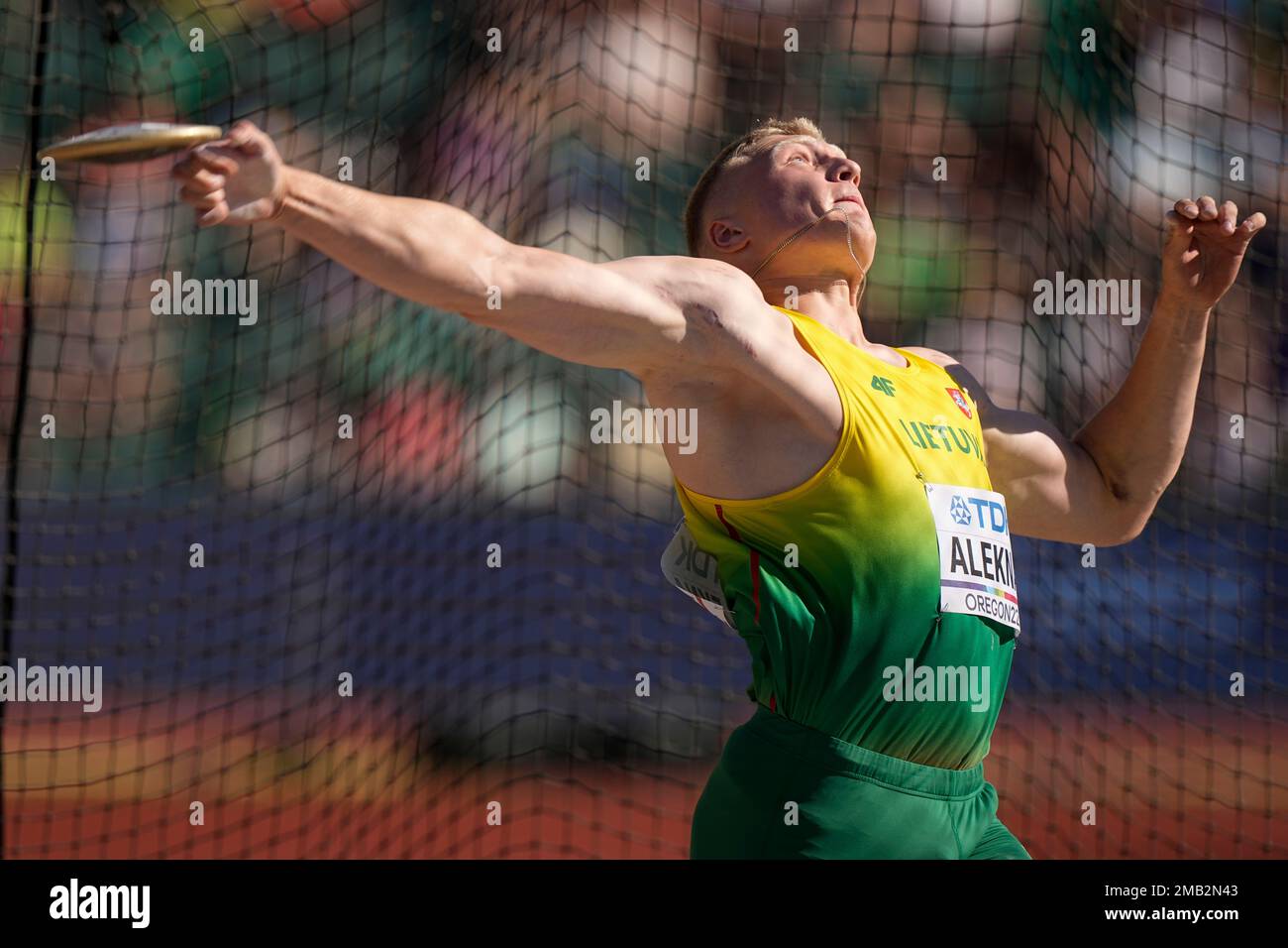 Mykolas Alekna, of Lithuania, competes during qualifying for the men's ...