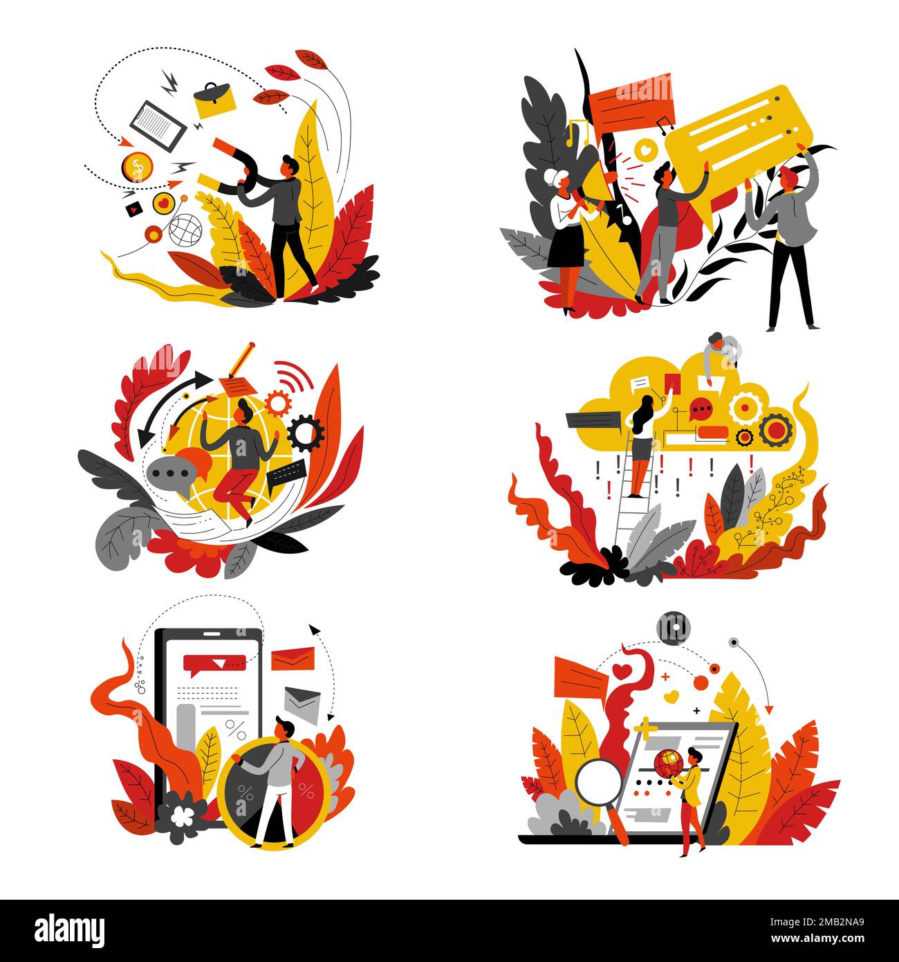 Digital marketing isolated icons abstract concept media and network ...