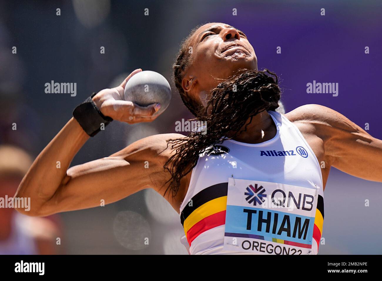 Nafissatou Thiam, of Belgium, competes during in the women's heptathlon ...