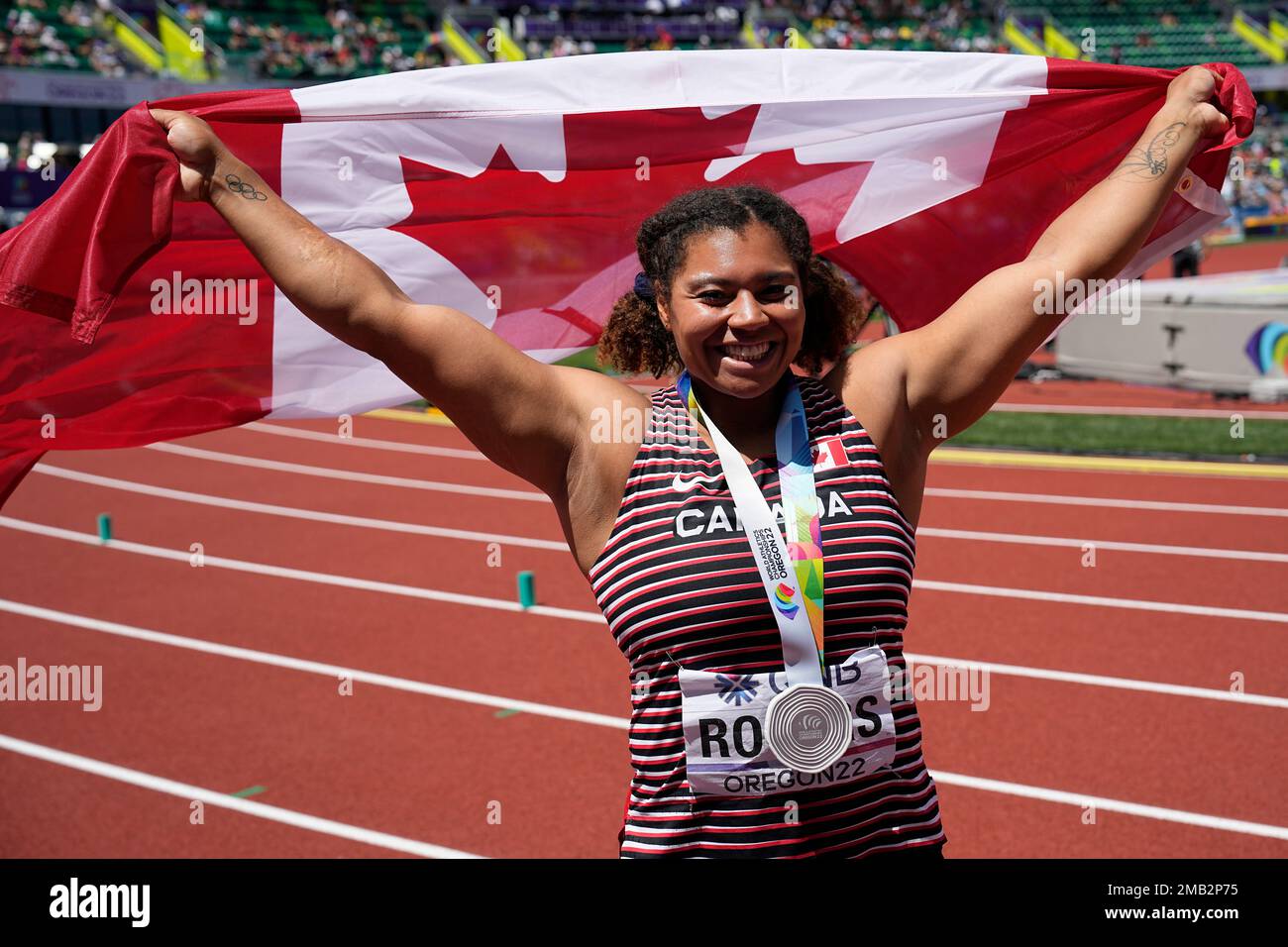Ssilver medalist Camryn Rogers, of Canada, celebrates after the women's ...