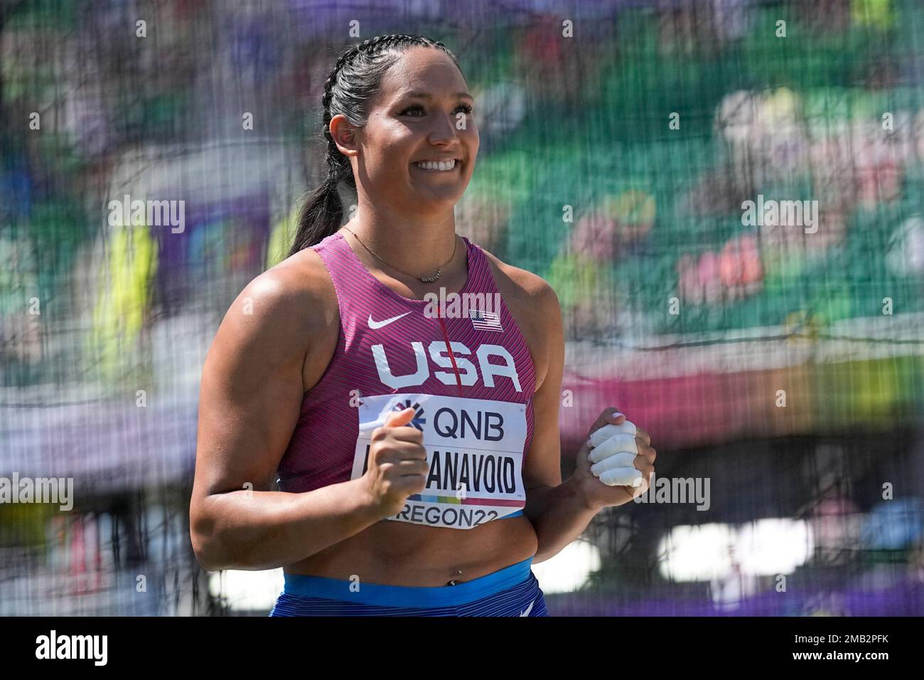 Janee' Kassanavoid, of the United States, competes during the women's ...