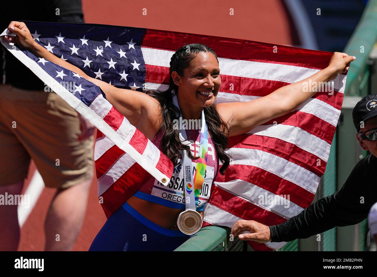 Bronze medalist Janee' Kassanavoid, of the United States, celebrates ...